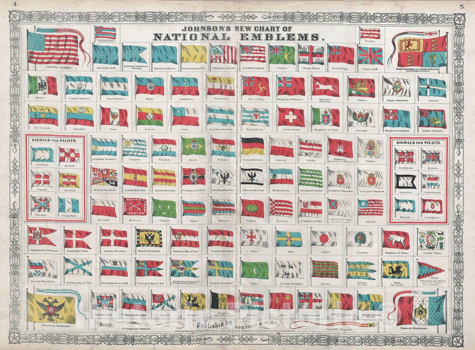 Historic Map : Chart of The Flags and National Emblems of The World, J ...