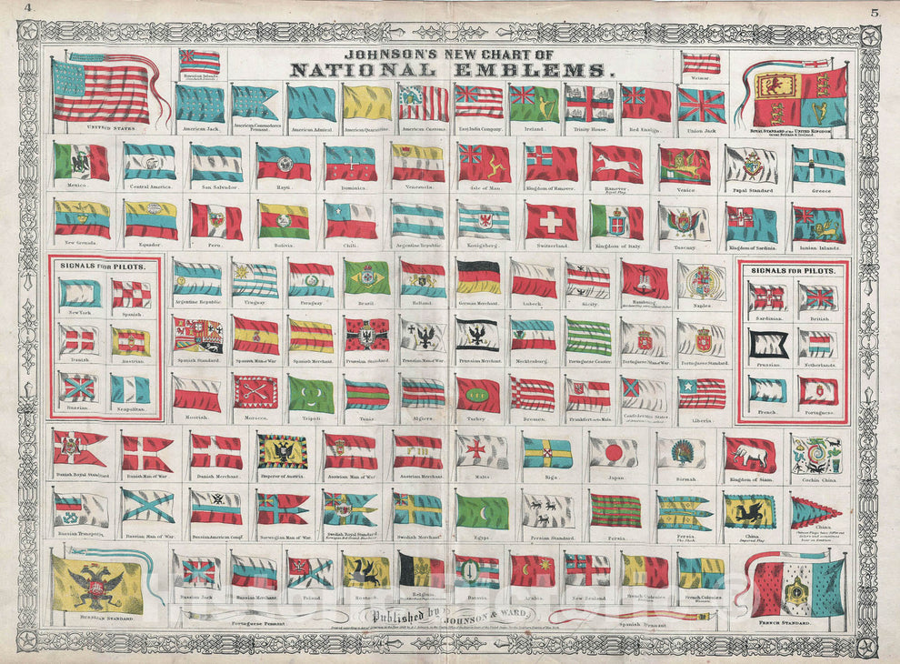 Historic Map : Chart of The Flags and National Emblems of The World, J ...