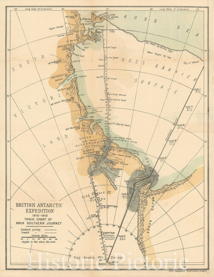 Historic Map : The Scott Antarctic Expedition of 1910-1913, Evans, 192 ...