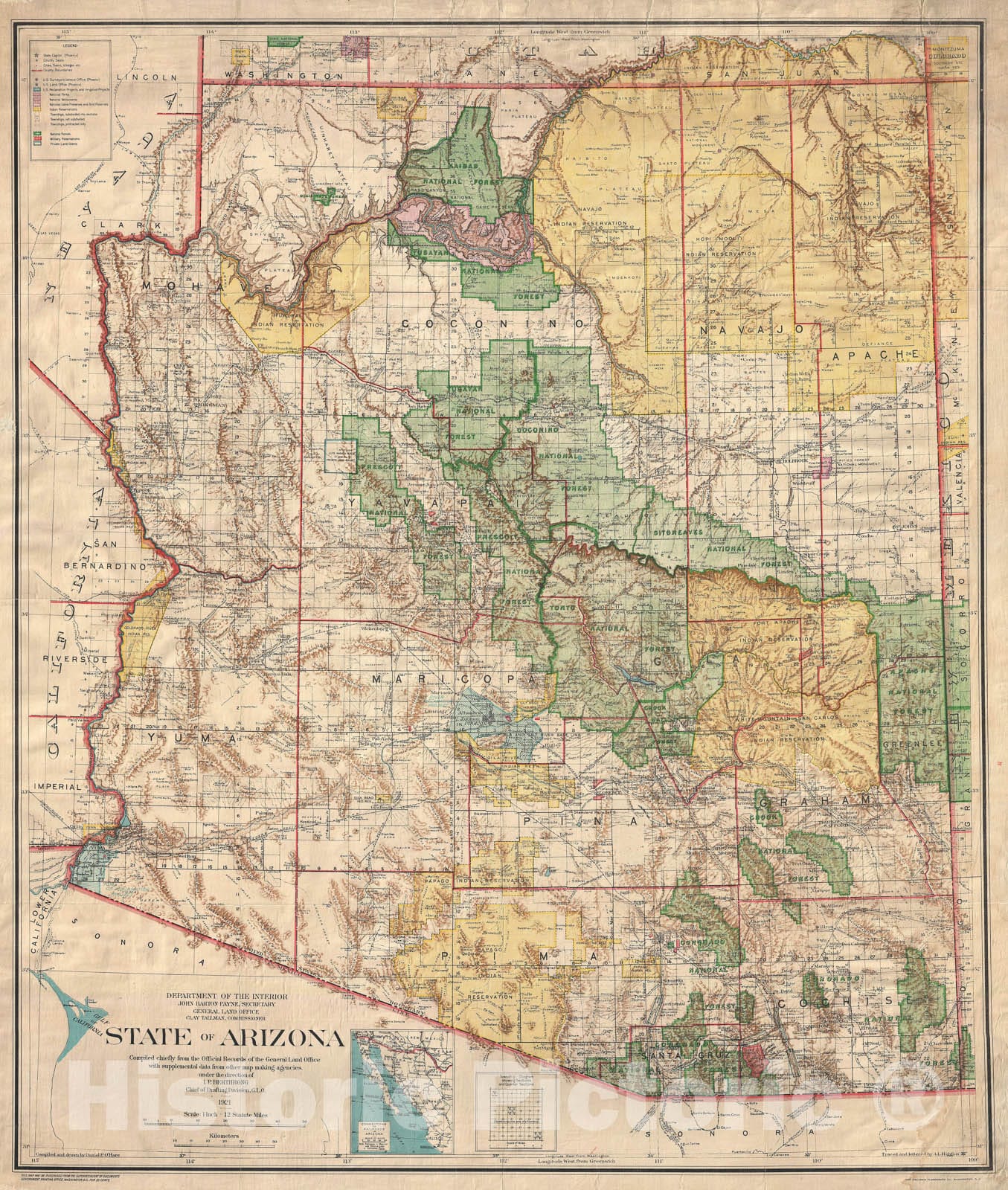 Historic Map : General Land Office Wall Map of Arizona showing Reserva ...