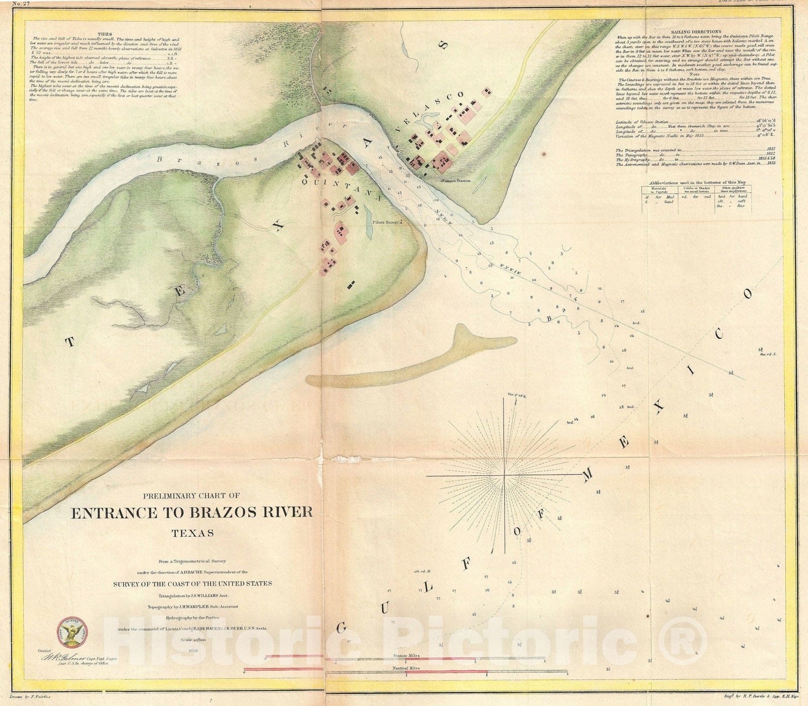 Historic Map : The Brazos River Entrance, Texas "Freeport, Quintana, V ...