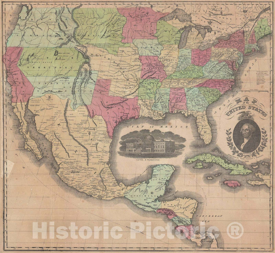 Historic Map : The United States, Case Tiffany, 1851, Vintage Wall Art ...
