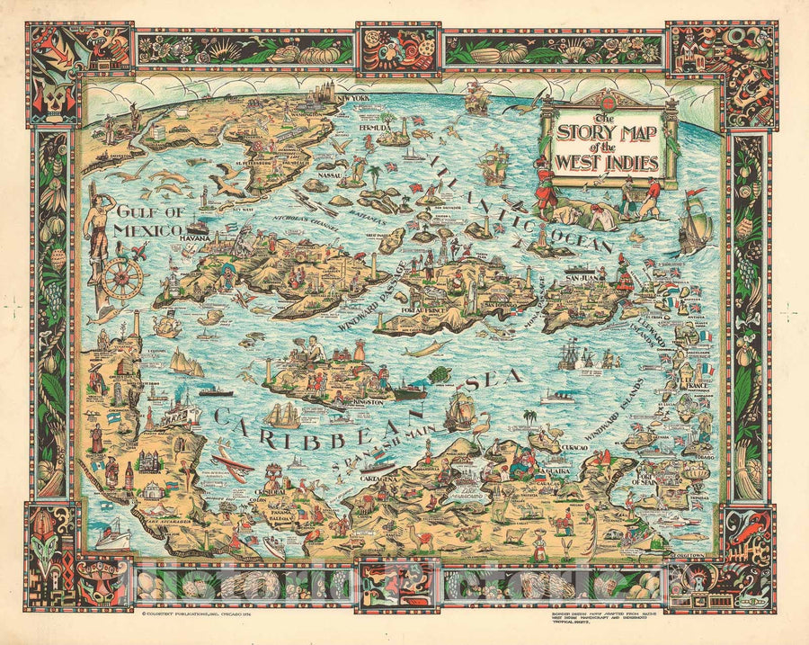 Historic Map : The West Indies, Colotext, 1936, Vintage Wall Art ...