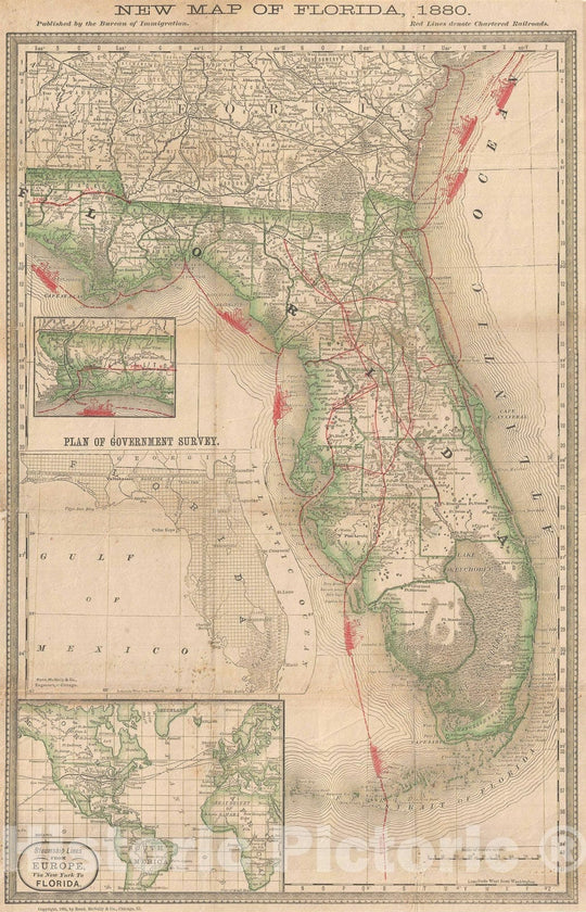 Historic Map : Bureau of Immigration Map of Florida w/transport lines ...