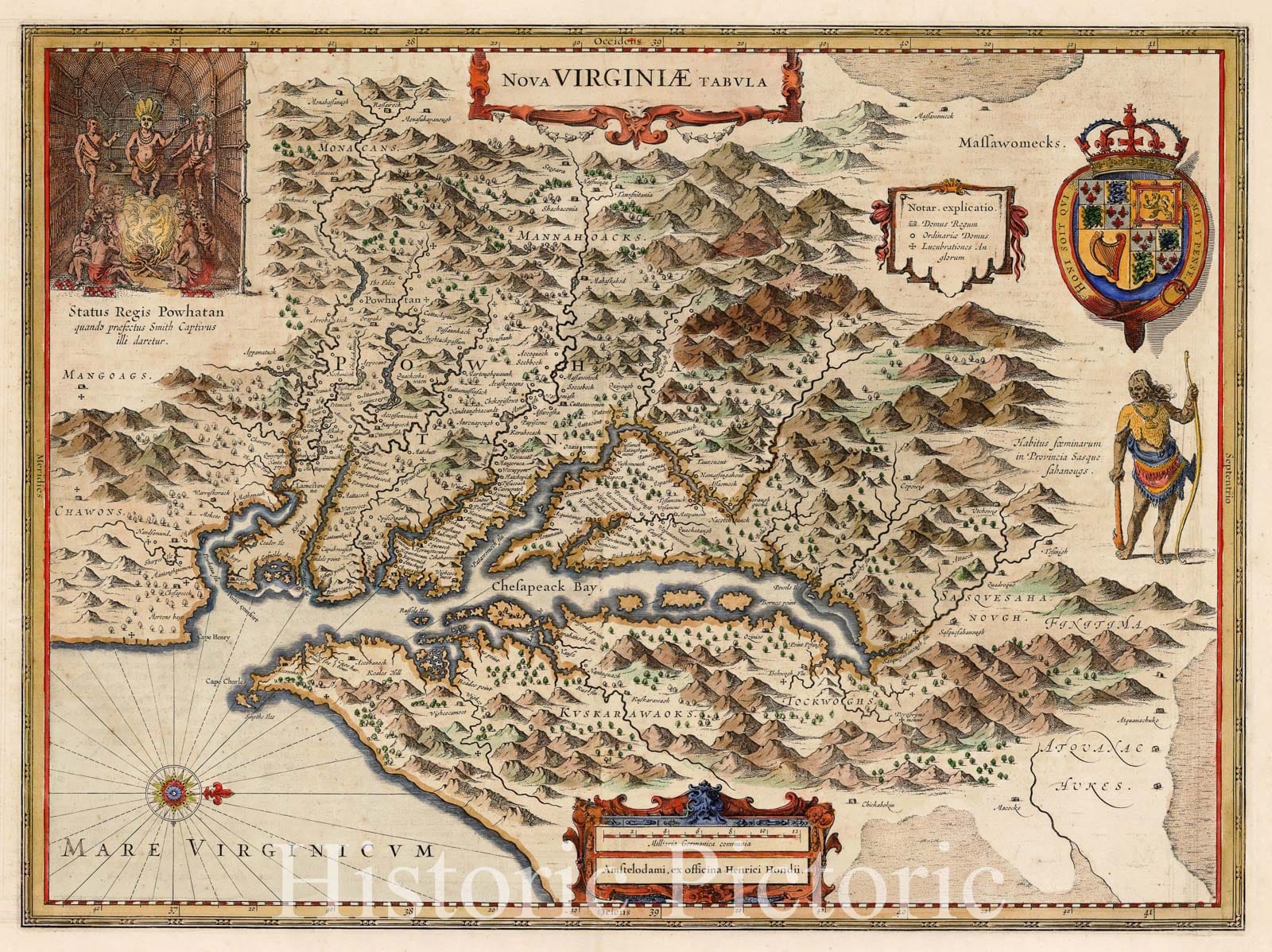 Historic Map : Hondius Map of Virginia and The Chesapeake, 1630, Vinta ...