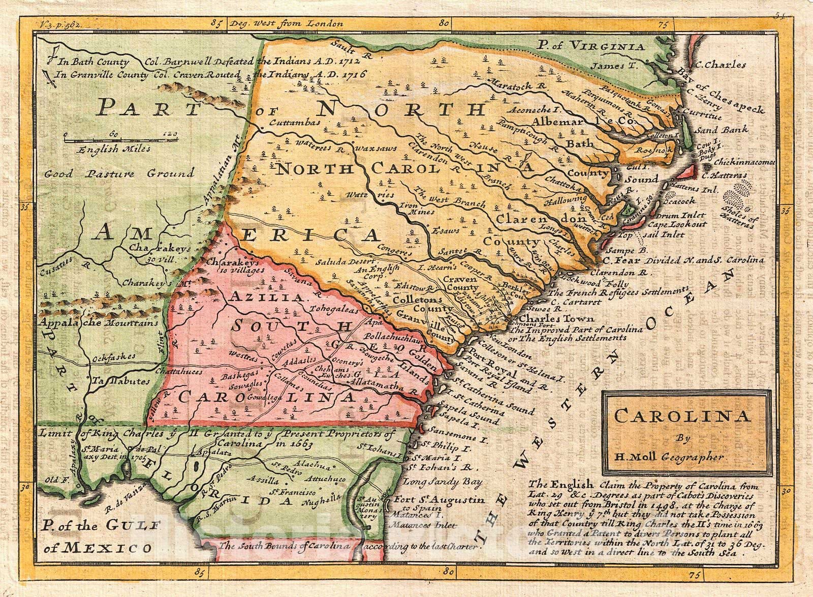 Historic Map : Herman Moll Map of Carolina, 1746, Vintage Wall Art ...