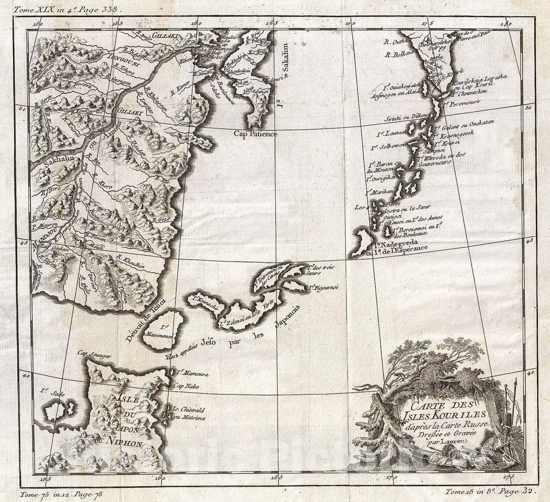 Historic Map : Bellin Map of The Kuril Islands , 1750, Vintage Wall Ar – Historic Pictoric