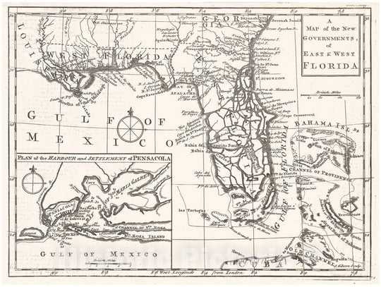 Historic Map : Gibson Map of East and West Florida, 1763, Vintage Wall ...