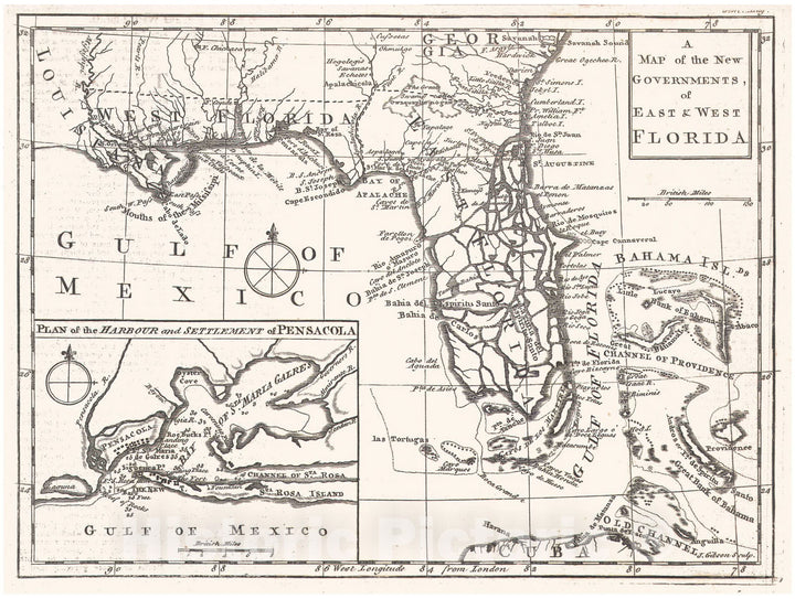Historic Map : Gibson Map of East and West Florida, 1763, Vintage Wall ...