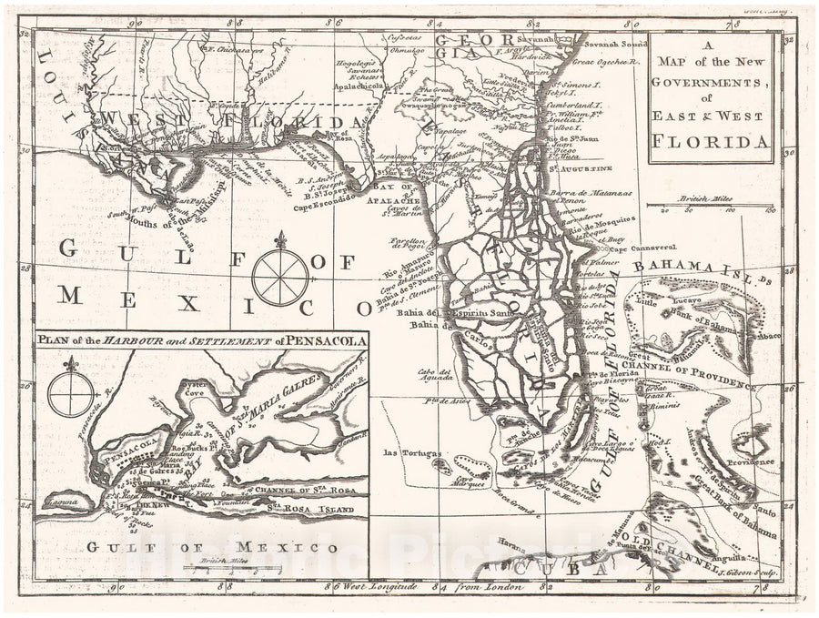 Historic Map : Gibson Map of East and West Florida, 1763, Vintage Wall ...