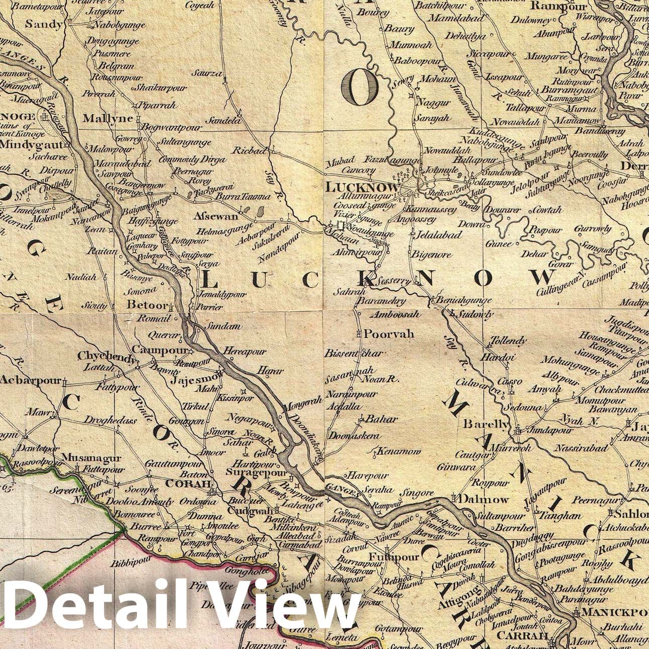 Historic Map : Rennell, Dury Wall Map of Delhi and Agra, India , 1777 ...