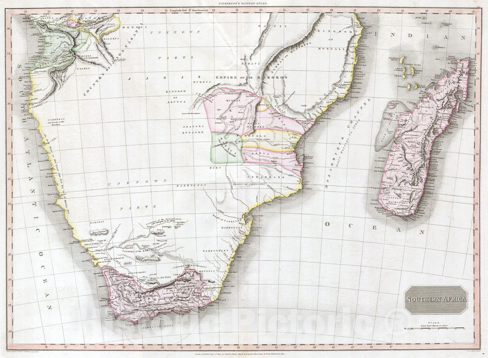 Historic Map : Pinkerton Map of Southern Africa, 1809, Vintage Wall Ar ...