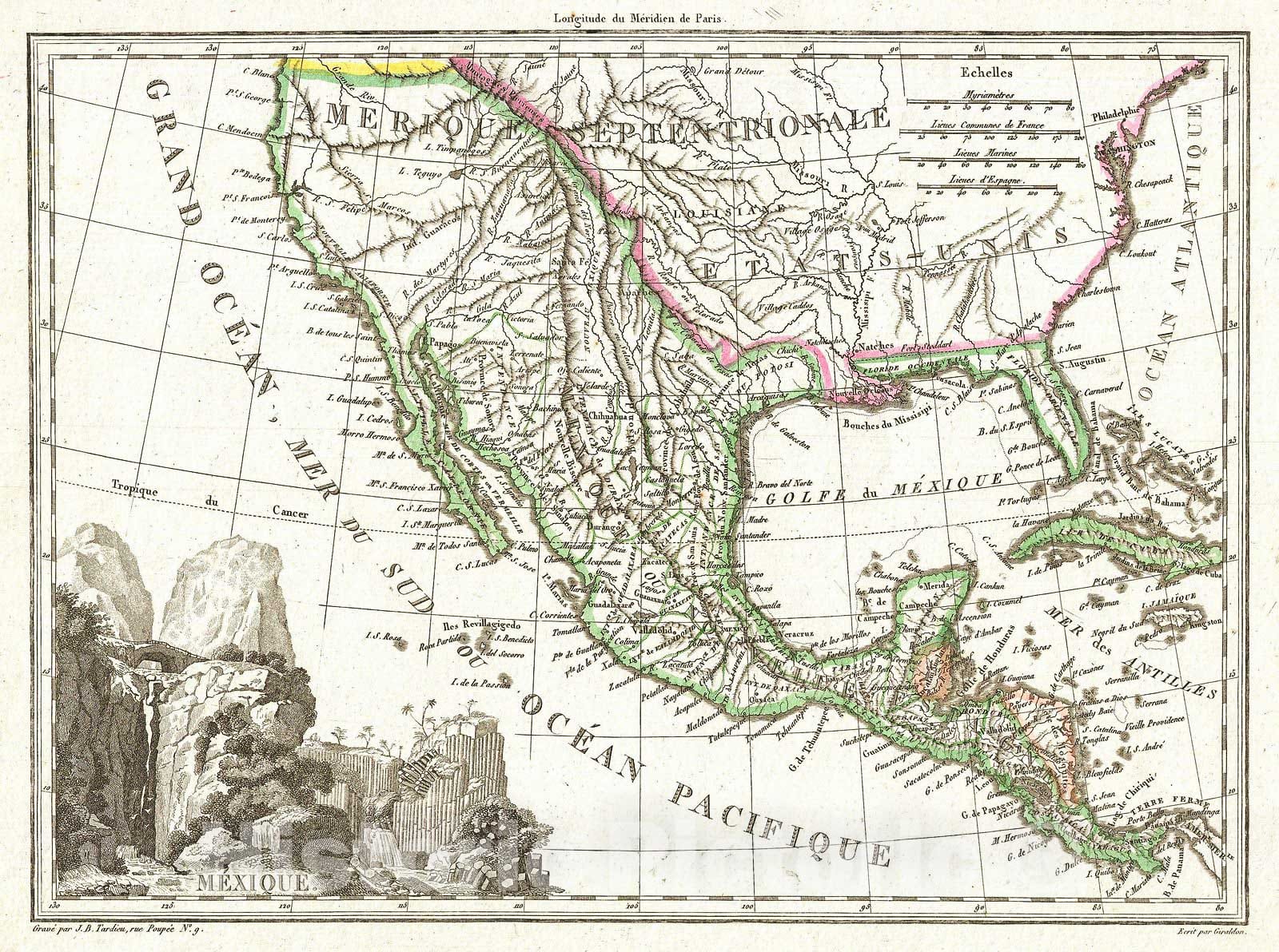 Historic Map : Tardieu Map of Mexico, Texas and California, 1810, Vint ...