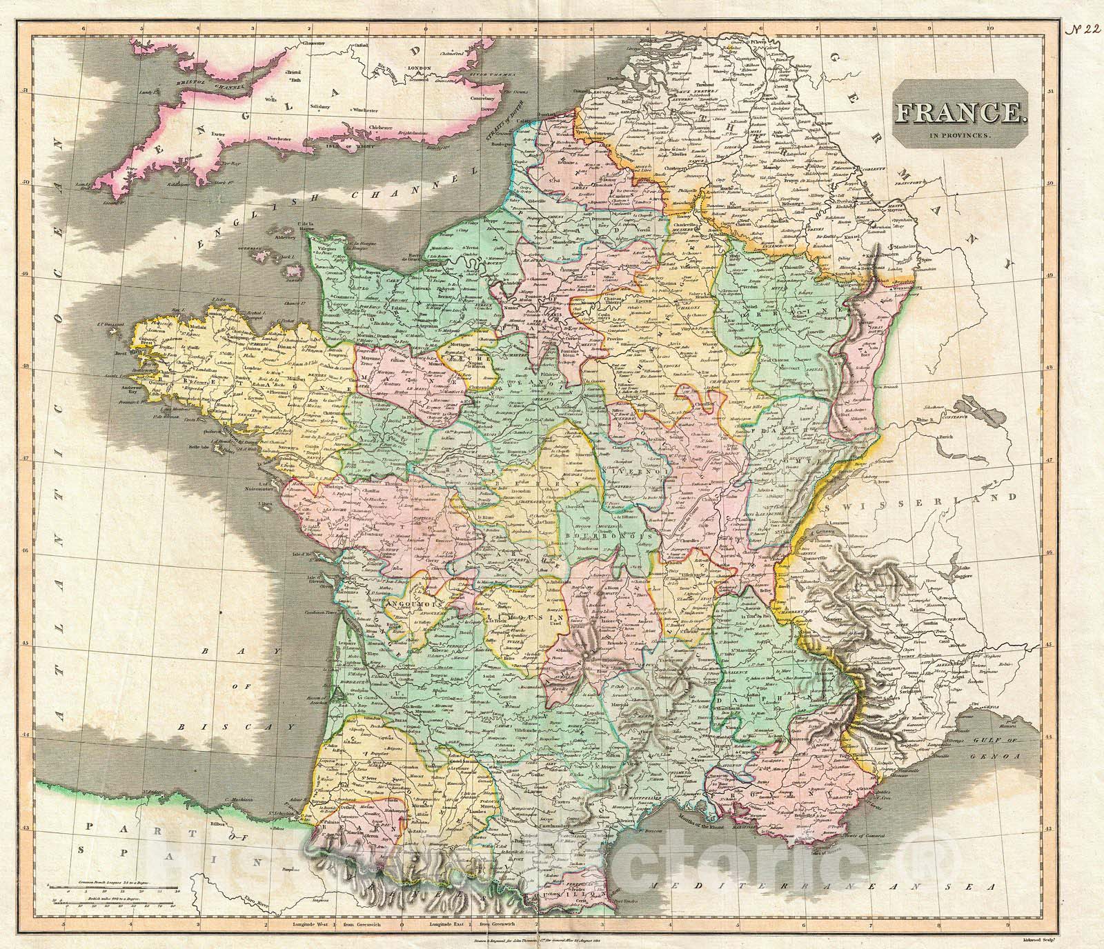 Historic Map : Thomson Map of France , 1814, Vintage Wall Art ...