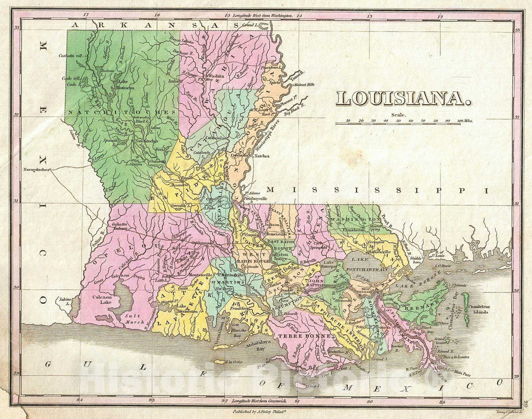Historic Map : Finley Map of Louisiana, 1827, Vintage Wall Art ...