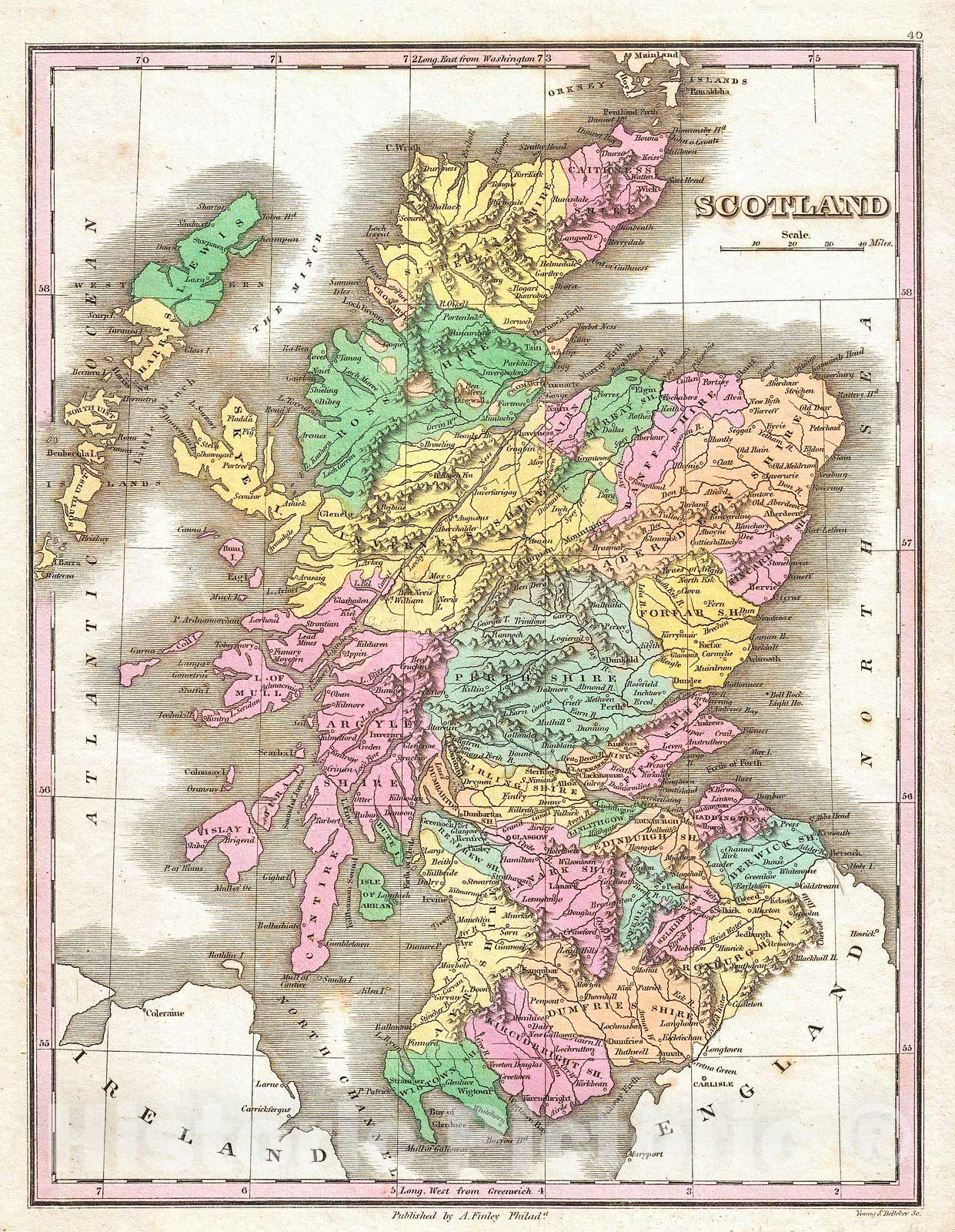 Historic Map : Finley Map of Scotland, 1827, Vintage Wall Art ...