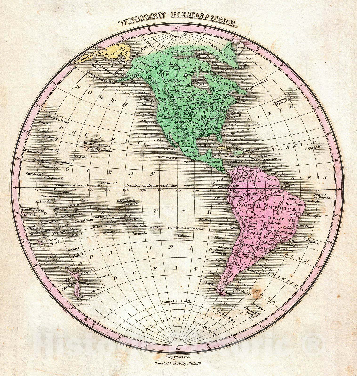 Historic Map : Finley Map of The Western Hemisphere (North America, So ...
