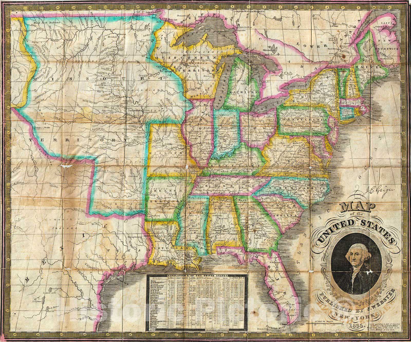 Historic Map : Webster Map of The United States , 1835, Vintage Wall A ...