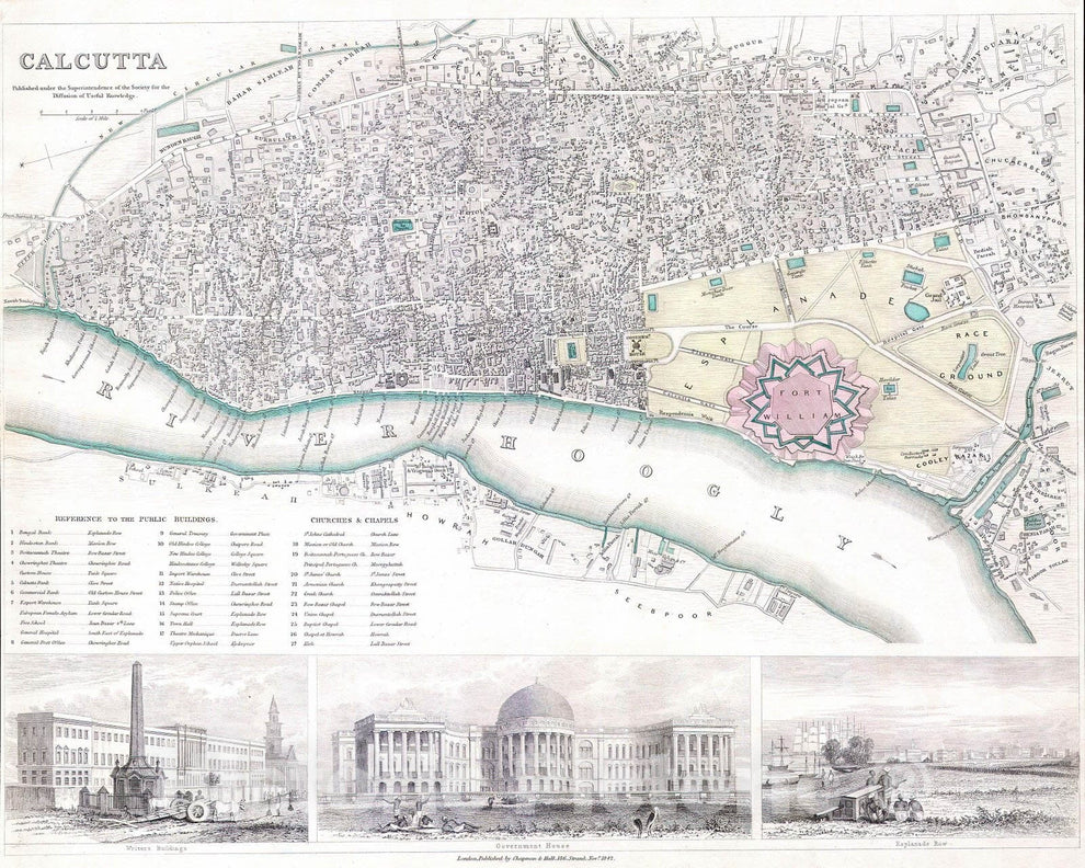 Historic Map : S.D.U.K. Map of The City of Calcutta, India , 1842, Vin ...