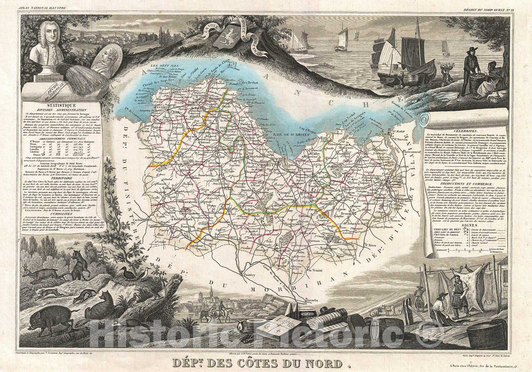 Historic Map : Levasseur Map of The Department Cotes Du Nord, Brittany ...