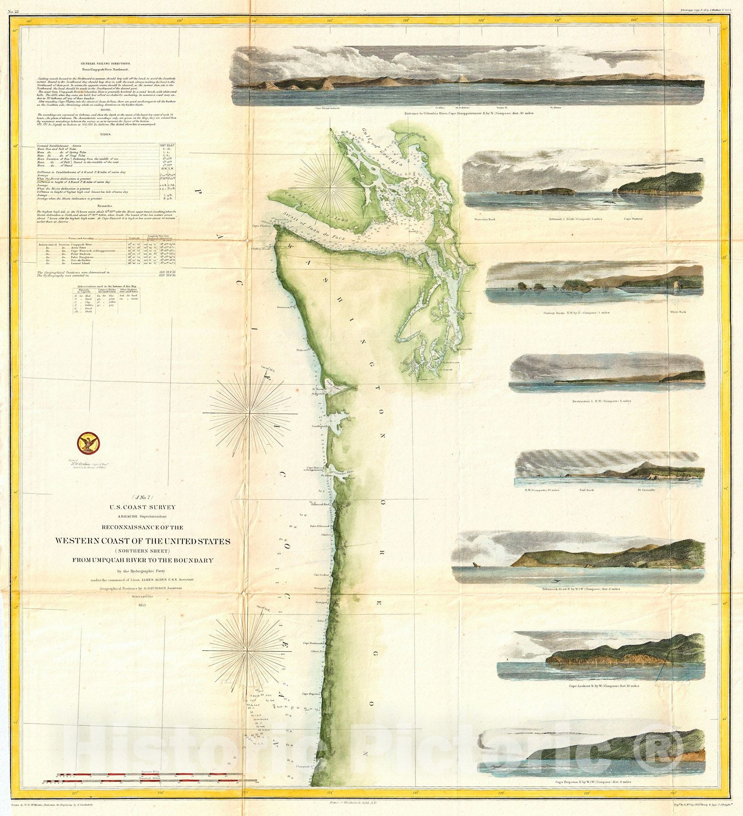 Historic Map : U.S.C.S. Map or Chart of Washington anArtegon , 1855, V ...