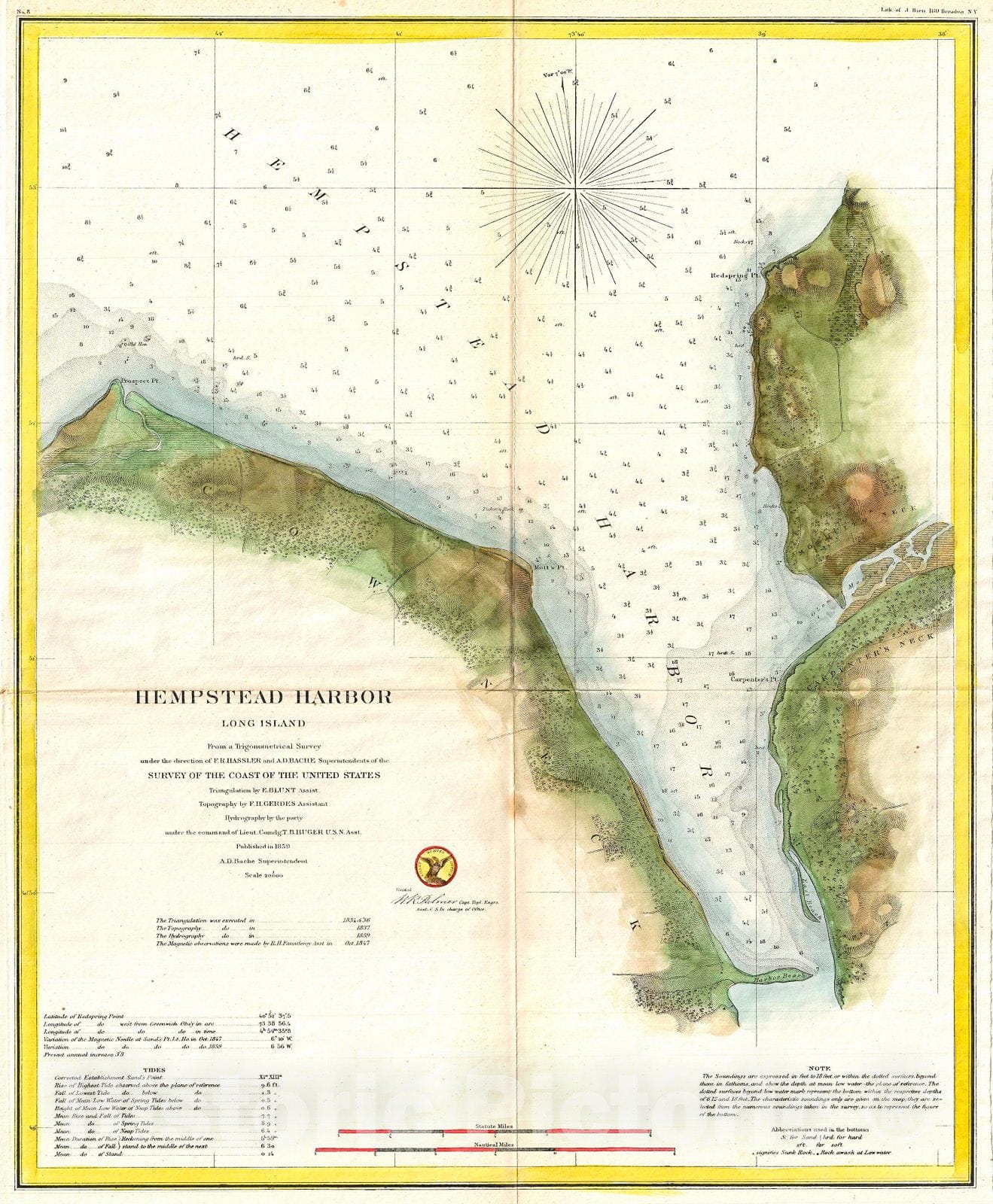 Historic Map : U.S. Coast Survey Chart or Map of Hempstead Harbor, Lon ...