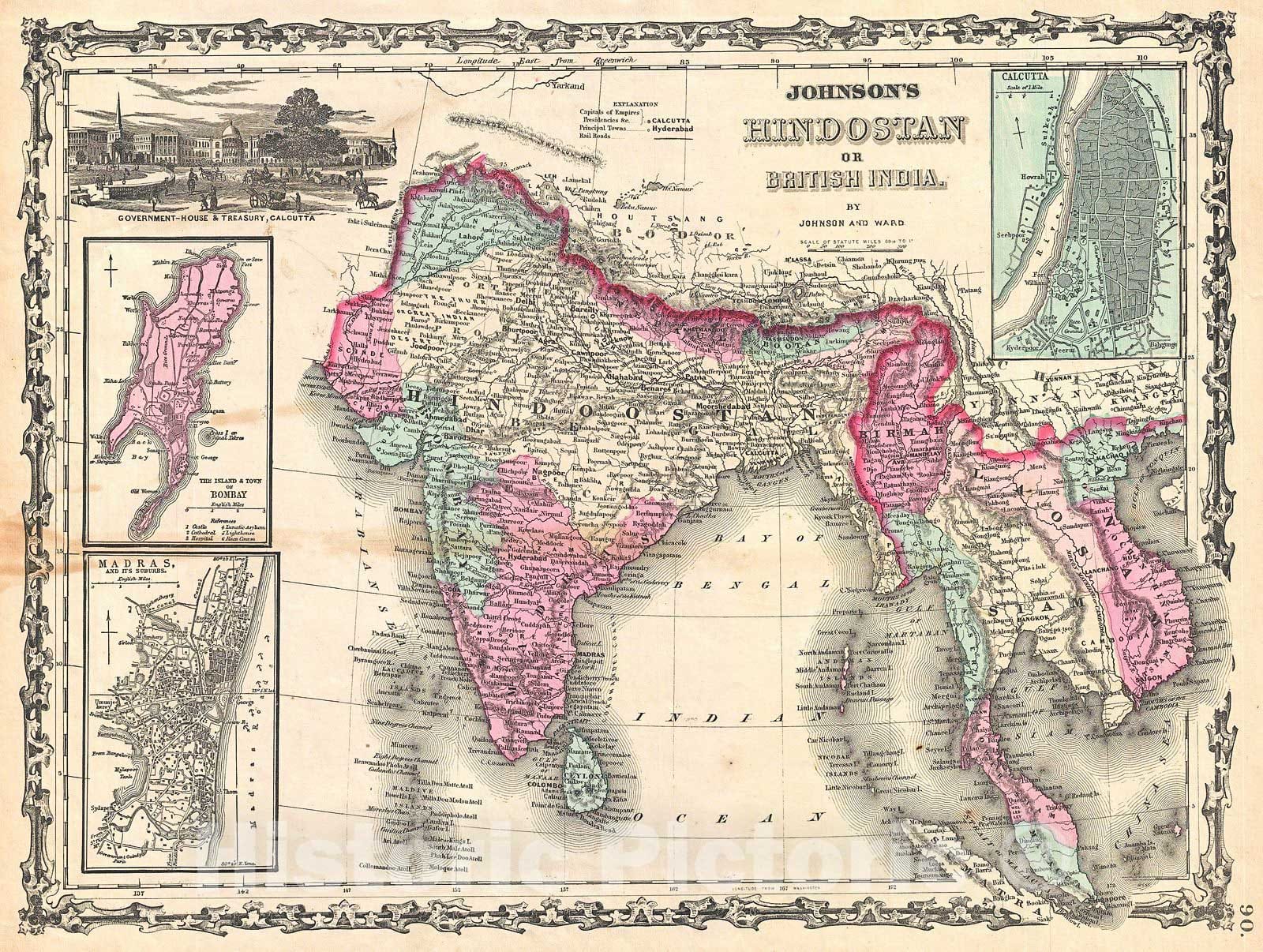 Historic Map : Johnson Map of India and Southeast Asia, 1862, Vintage ...