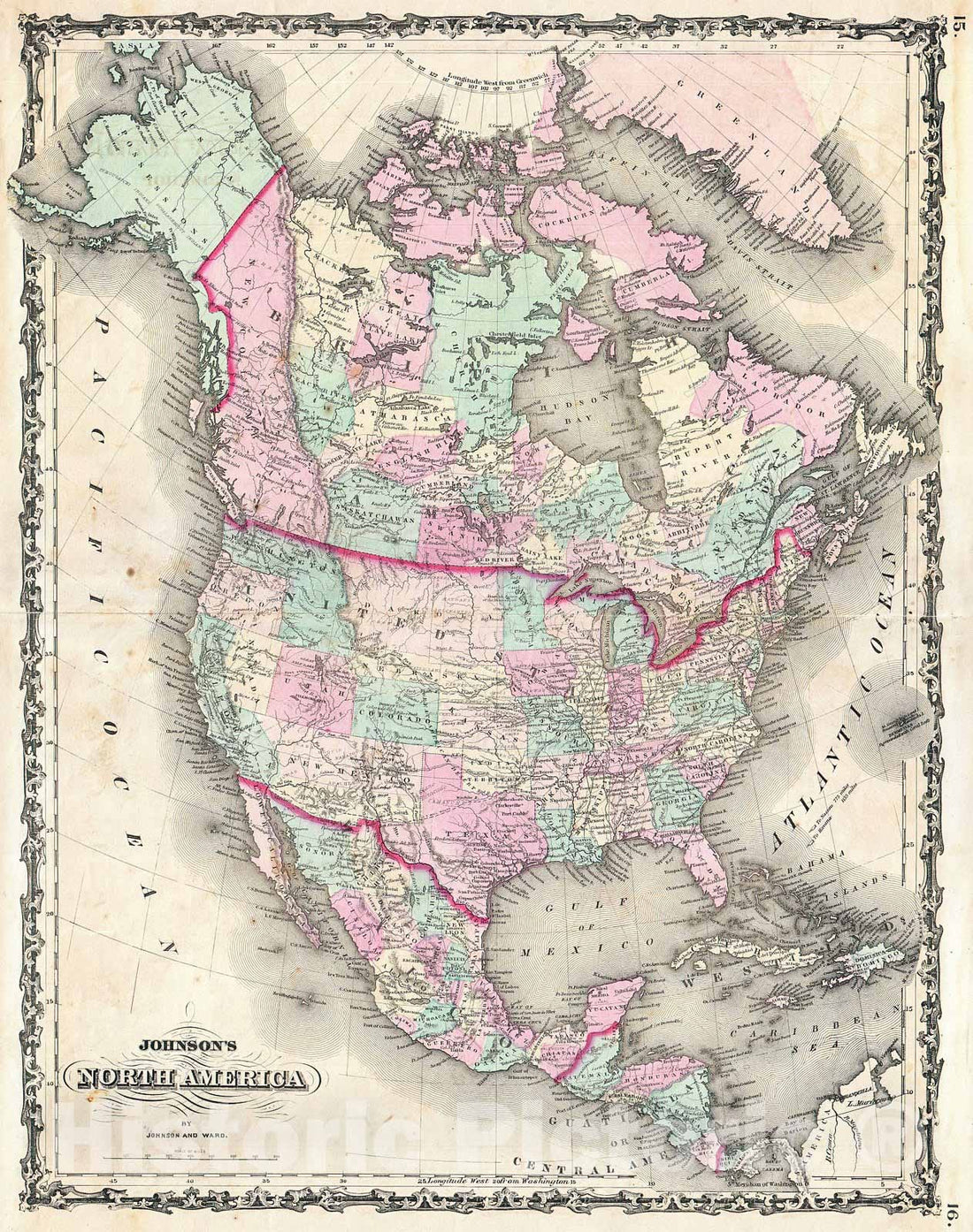 Historic Map : Johnson Map of North America, 1862, Vintage Wall Art ...