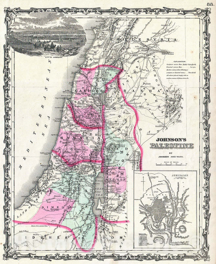 Historic Map : Johnson Map of Palestine, Israel, Holy Land, 1862, Vint ...