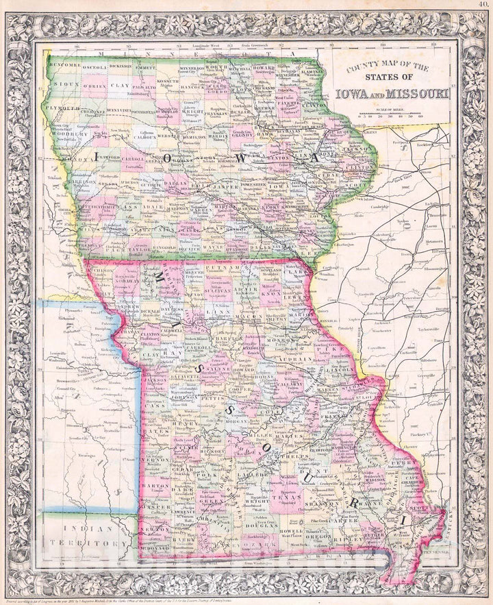 Historic Map : Mitchell Map of Iowa and Missouri, Version 2, 1864, Vin ...