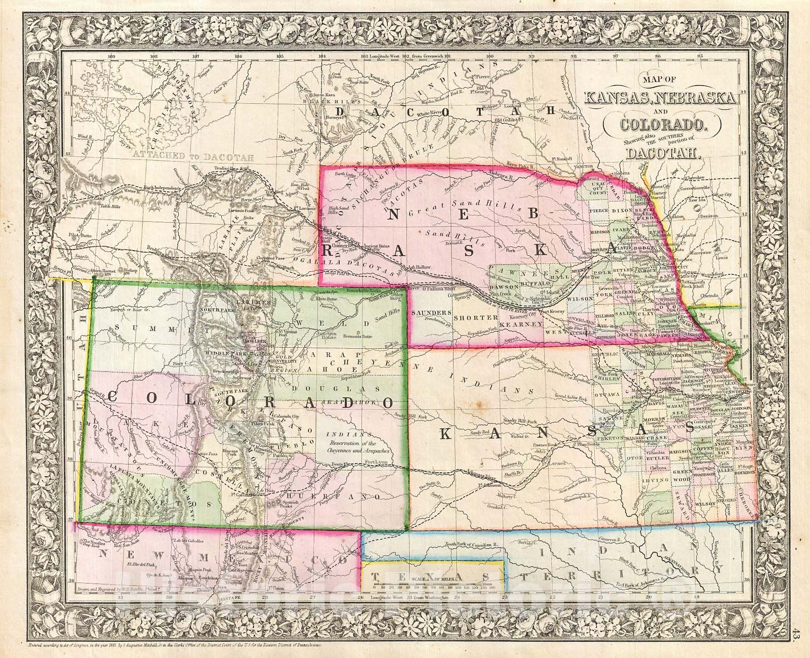 Historic Map : Mitchell Map of Colorado, Nebraska, and Kansas , 1866 ...