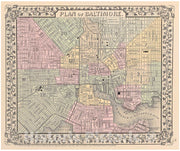 Historic Map : Mitchell Map of Baltimore, Maryland, 1867, Vintage Wall ...
