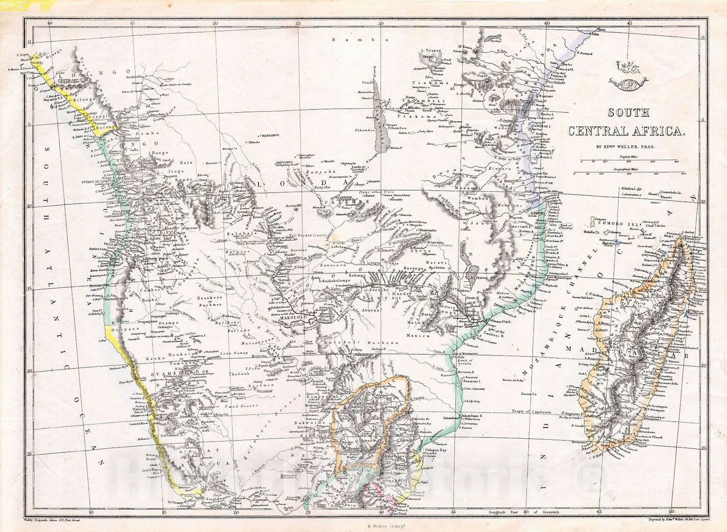 Historic Map : Dispatch, Weller Map of South Central Africa (Angola, B ...