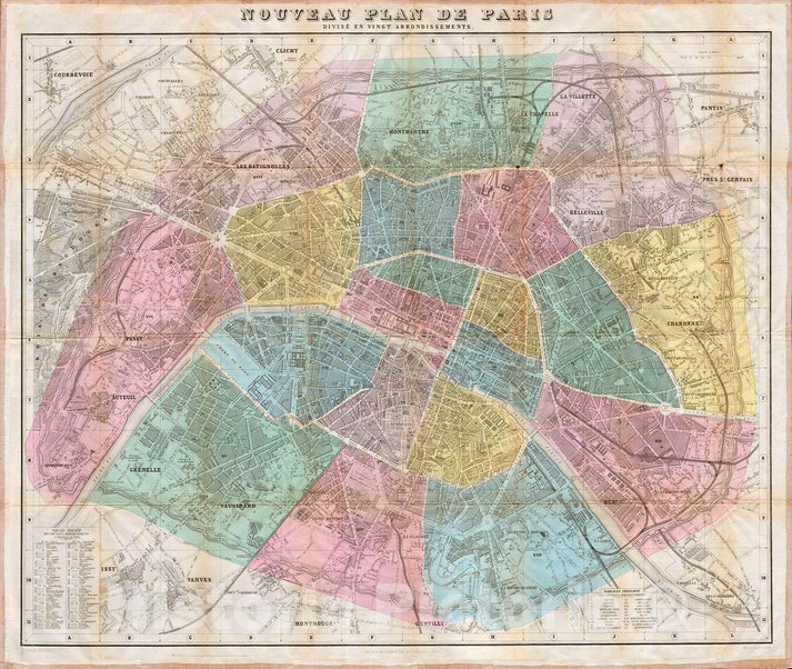Historic Map : Hachette Pocket Map of Paris, France , 1870, Vintage Wa ...