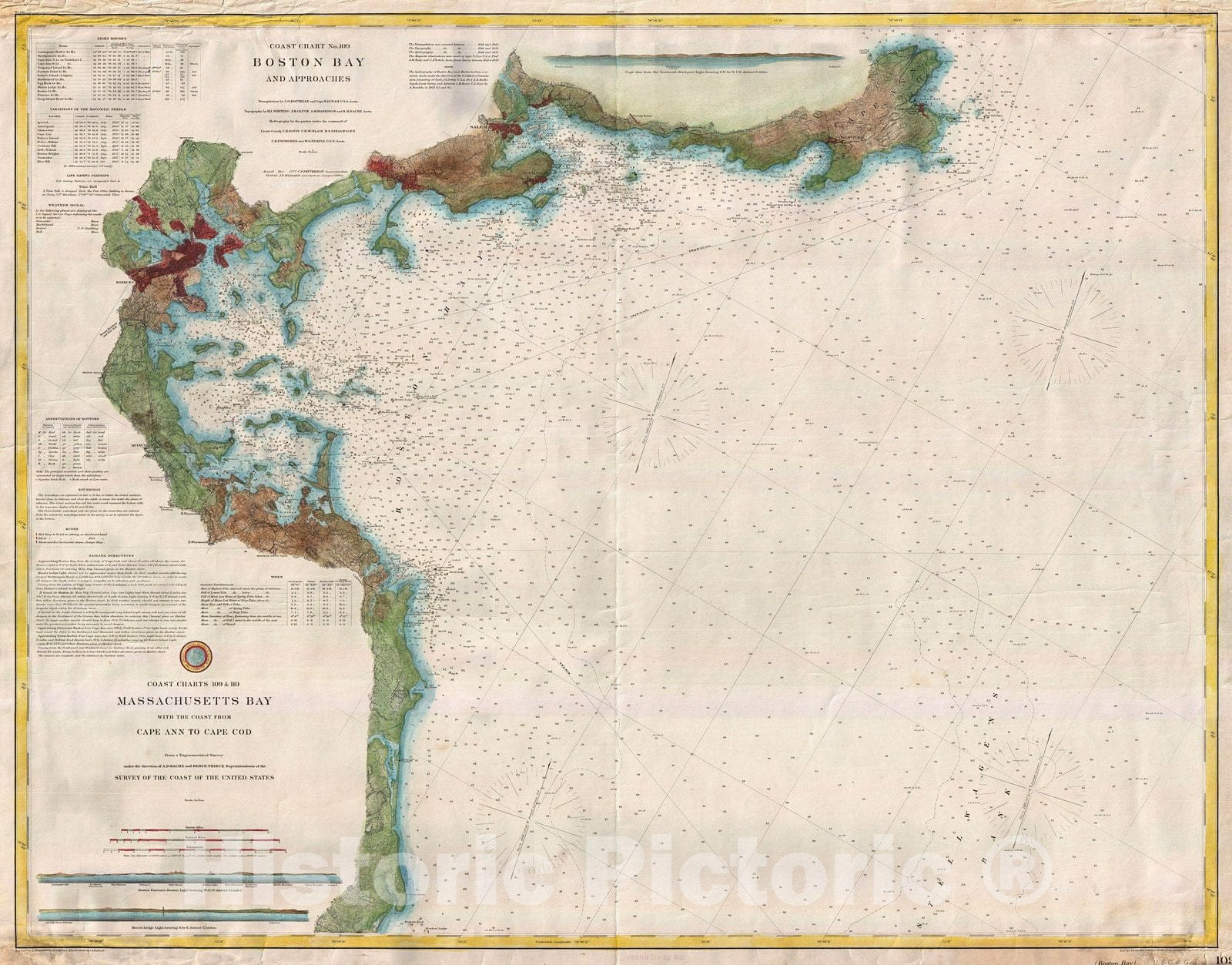 Historic Map : U.S. Coast Survey Map or Chart of Boston Bay and Harbor ...