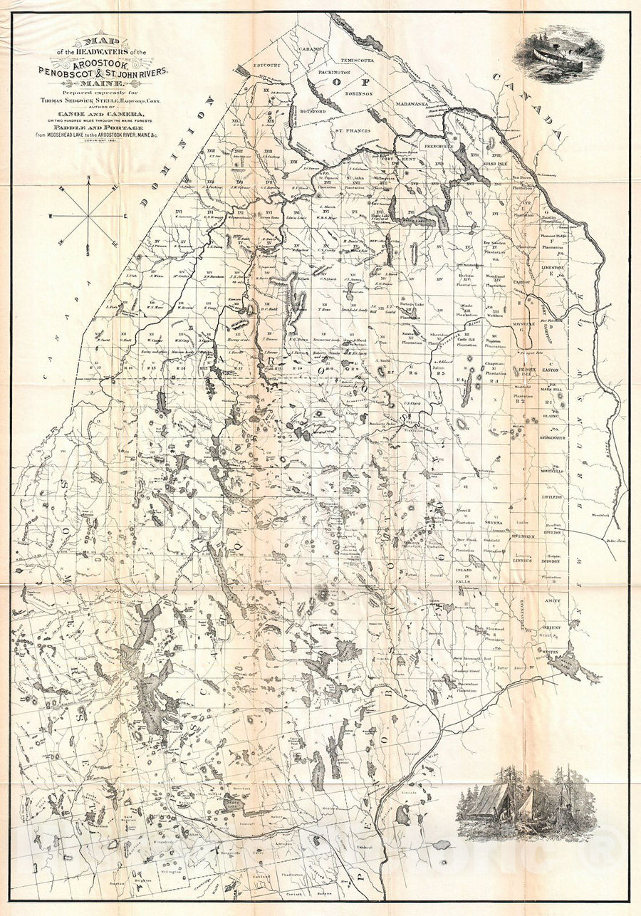 Historic Map : Thomas Sedgwick Steele Map of Maine, 1881, Vintage Wall ...
