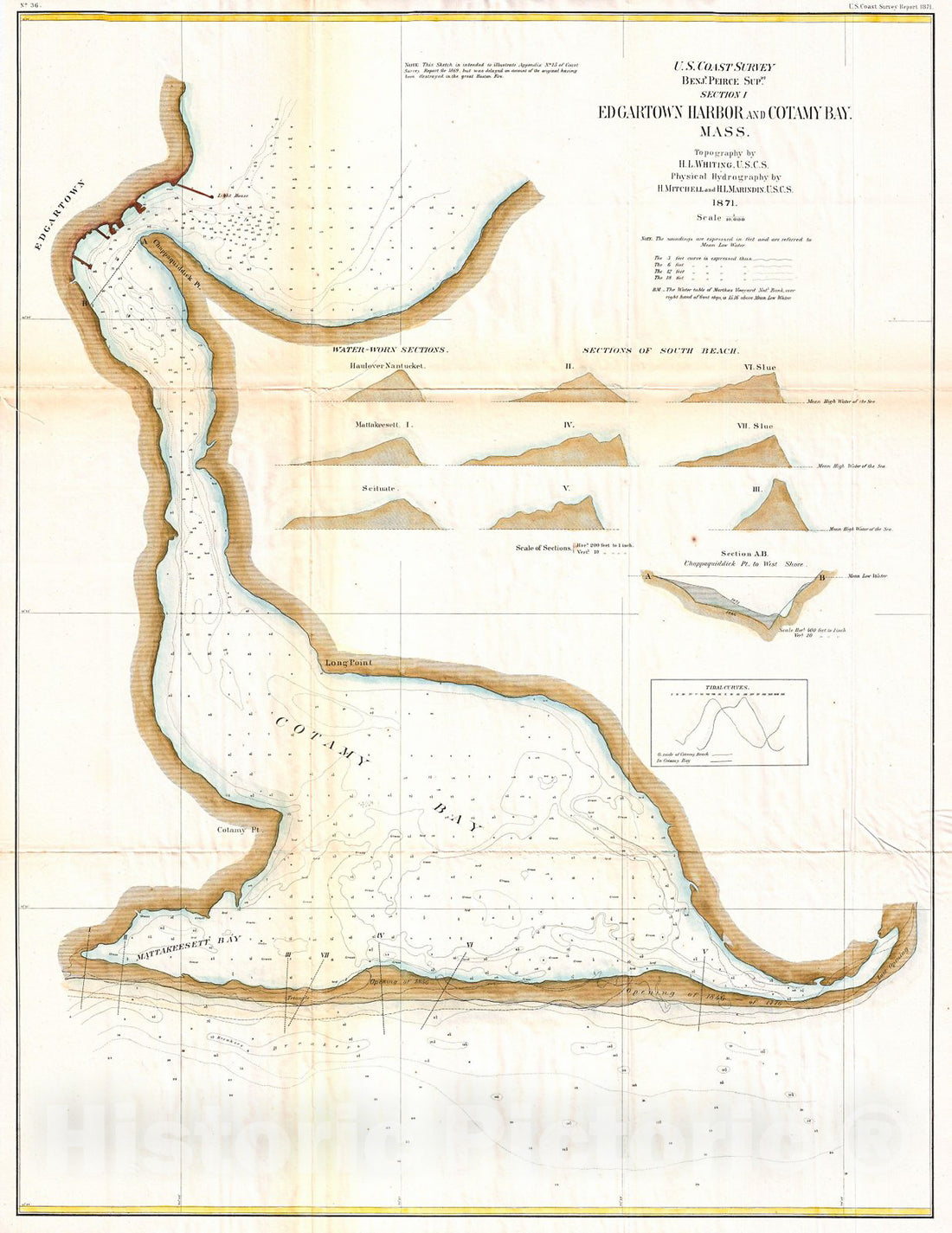 Historic Map : U.S. Coast Survey Map or Chart of Edgartown Harbor, Mar ...