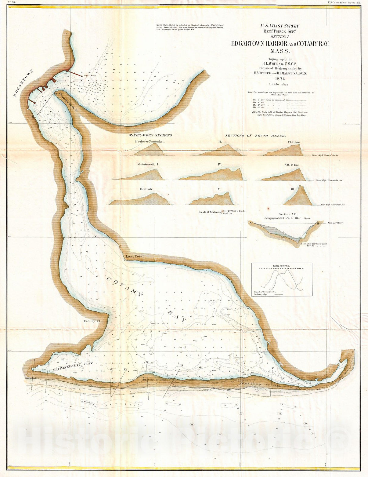 Historic Map : U.S. Coast Survey Map or Chart of Edgartown Harbor, Mar ...