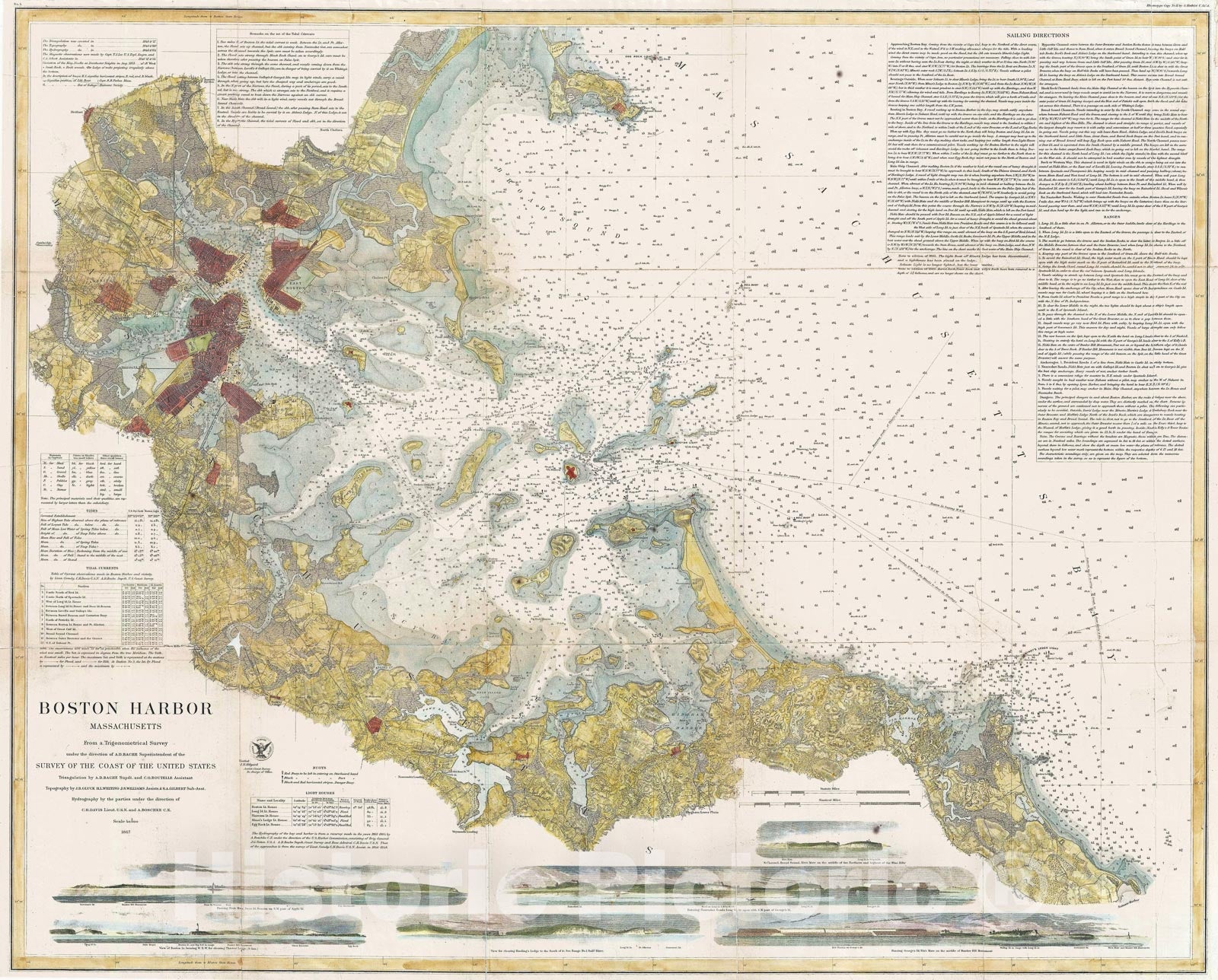 Historic Map : U.S. Coast Survey Chart or Map of Boston Bay and Harbor ...