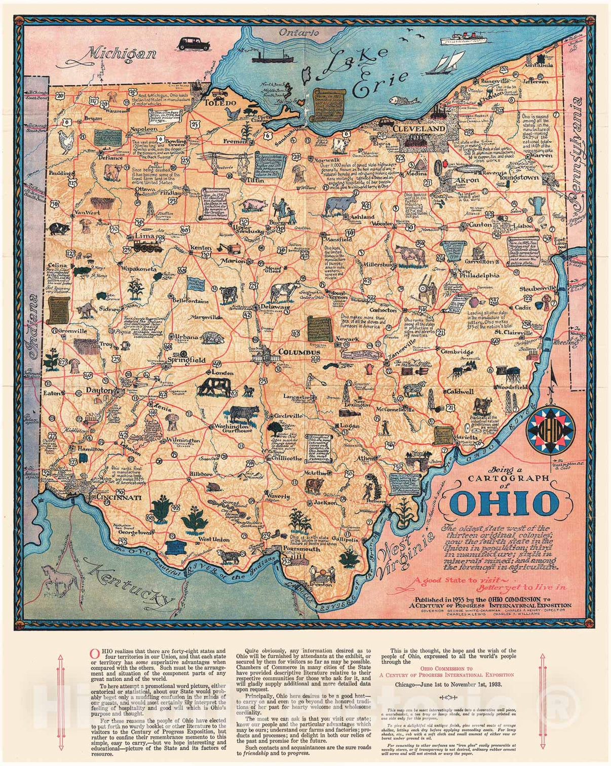 Historic Map : Sewah Studios Pictorial Map of Ohio (The Chicago World ...