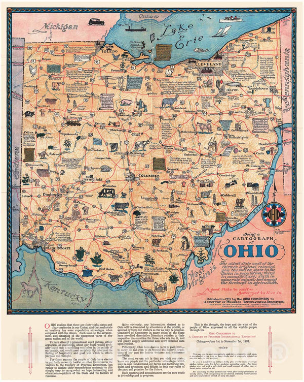 Historic Map : Sewah Studios Pictorial Map of Ohio (The Chicago World ...
