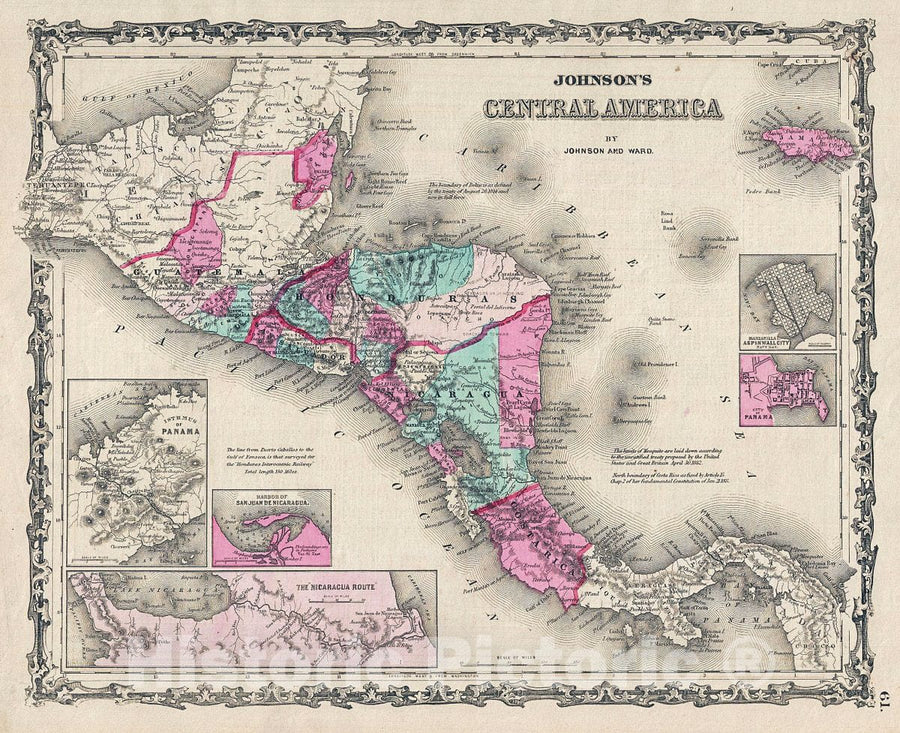 Historic Map : Johnson Map of Central America, 1863, Vintage Wall Art ...