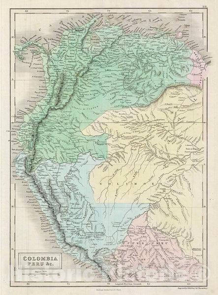Historic Map : Black Map of Colombia and Peru, 1851, Vintage Wall Art ...