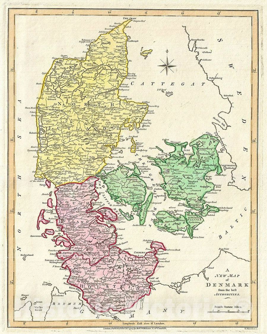 Historic Map : Wilkinson Map of Denmark and Holstein, 1793, Vintage Wa ...