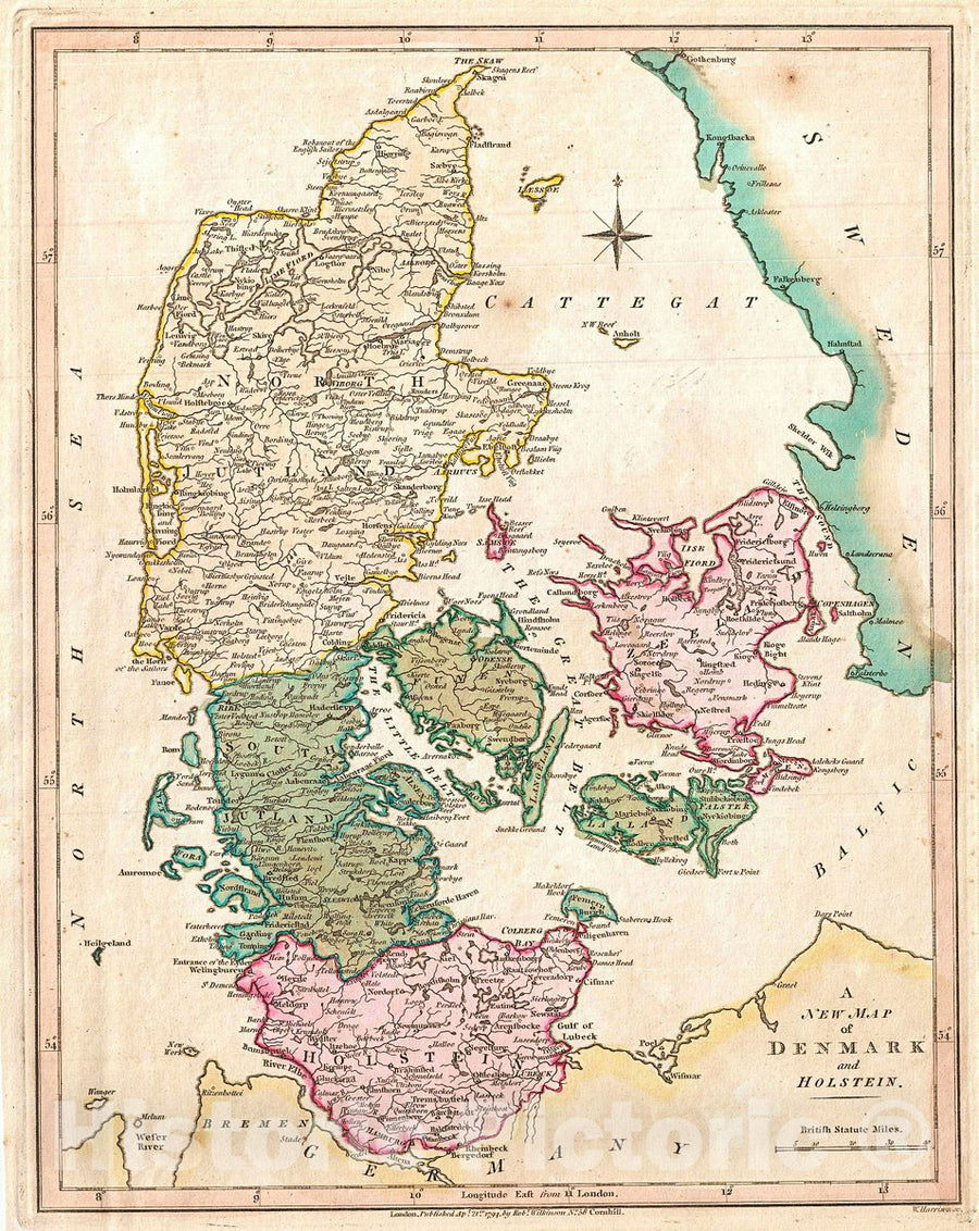 Historic Map : Wilkinson Map of Denmark and Holstein, Version 2, 1794 ...