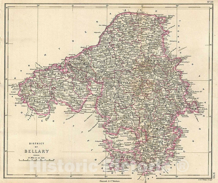 Historic Map : Pharoah Map of The District of Ballari, Karnataka, Indi ...