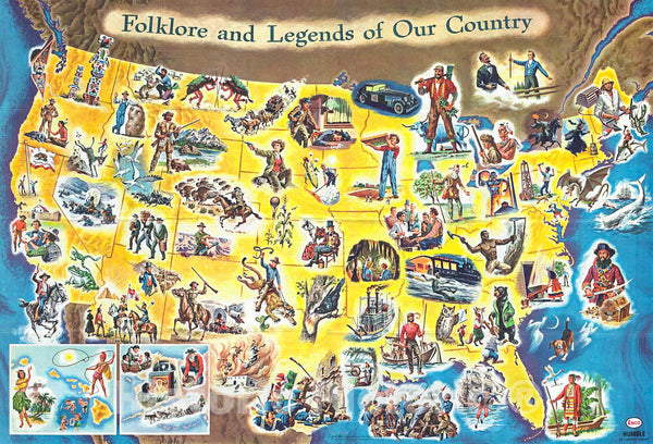 Historic Map : Enco Folklore and Legends Map of The United States, 196 ...