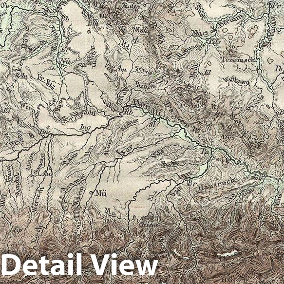 Historic Map : Stieler Physical Map of Central Europe, 1857, Vintage W ...
