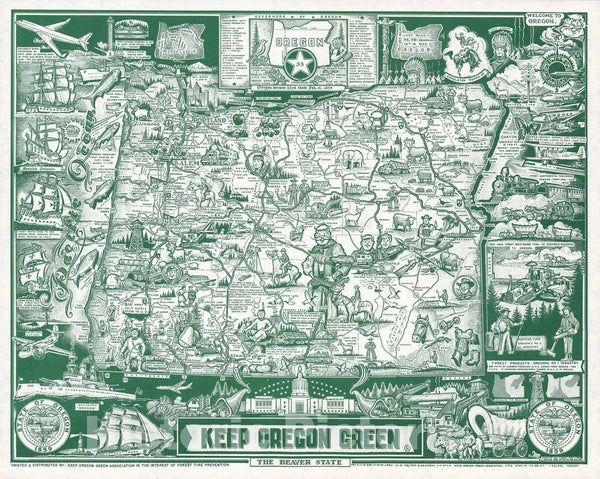 Historic Map : Hayes Pictorial Map of Oregon, 1967, Vintage Wall Art ...