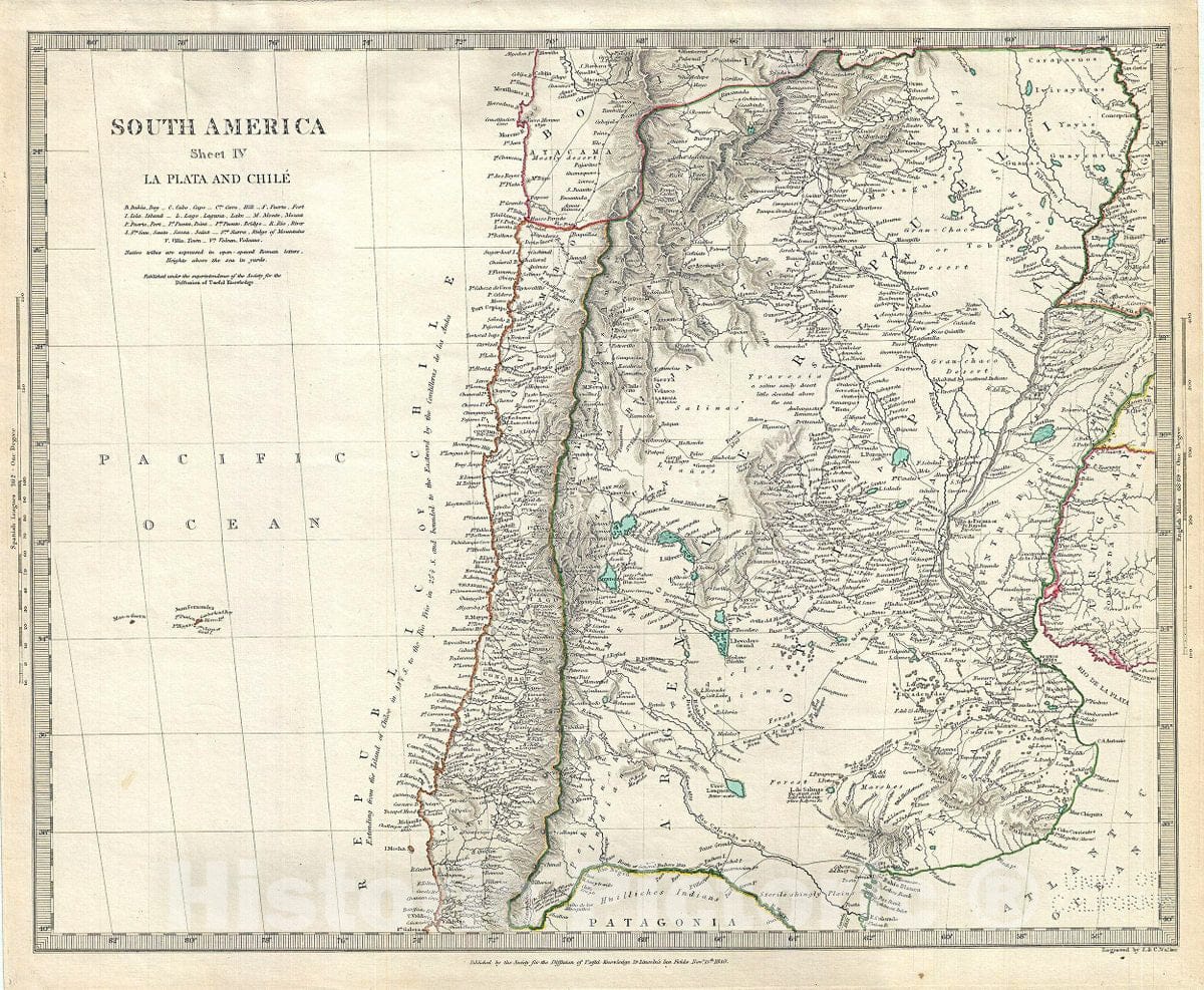 Historic Map : S.D.U.K. Map of Chile and Argentina, 1840, Vintage Wall ...